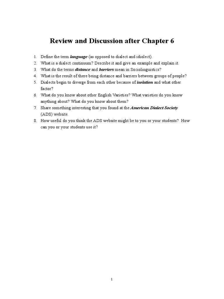 Review and Discussion After Chapter 6 | PDF | Foreign Language Studies