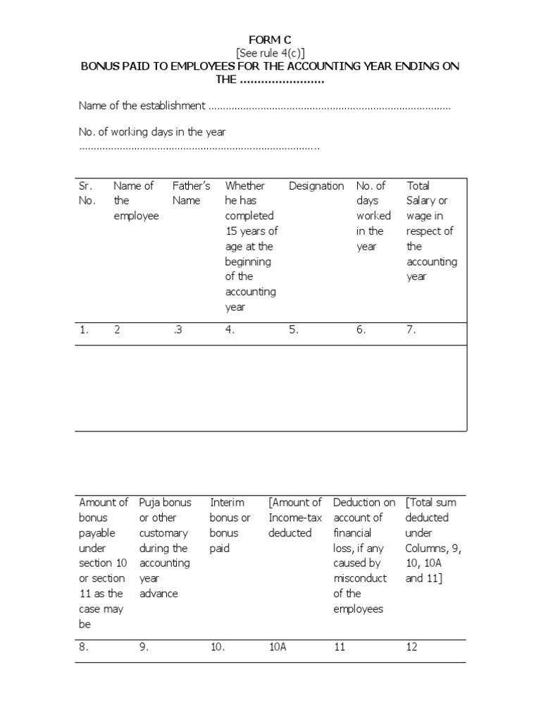 Form C Bonus Paid to Employees | PDF