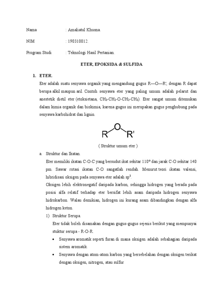 AMALIATUL KHUSNA - 190310012 (Eter, Epoksida, Sulfida) | PDF