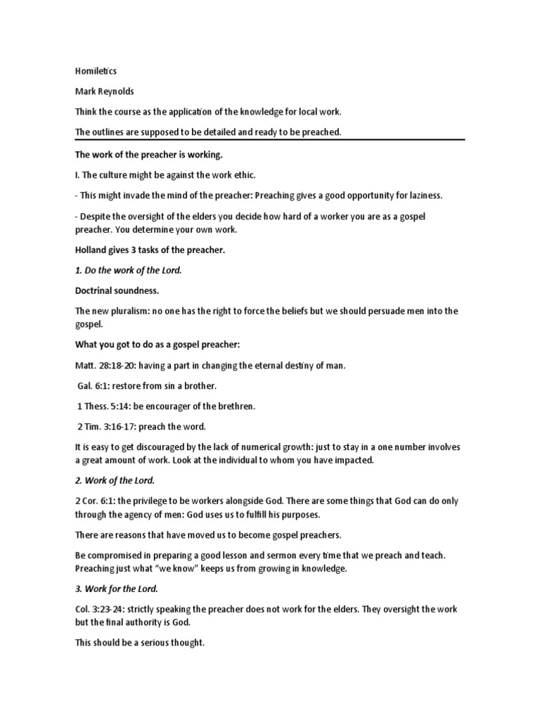 Homiletics - Reynolds | PDF | Sermon | Elder (Christianity)