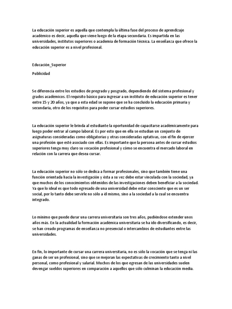 Definición de Educación Superior | PDF