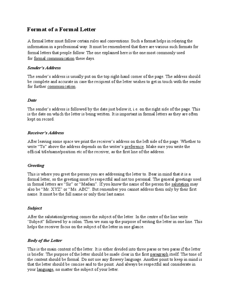 Format of A Formal Letter: Sender's Address | Download Free PDF | Human ...