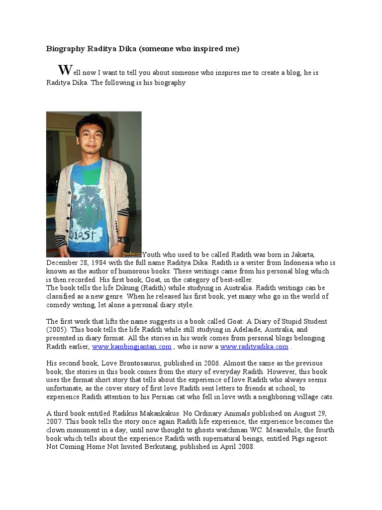 Biography Raditya Dika (Someone Who Inspired Me) | PDF | Writers | Books
