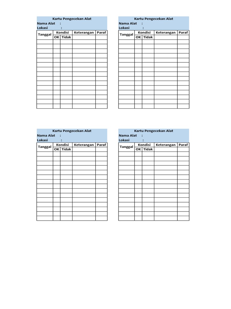 Kartu Pengecekan Alat | PDF