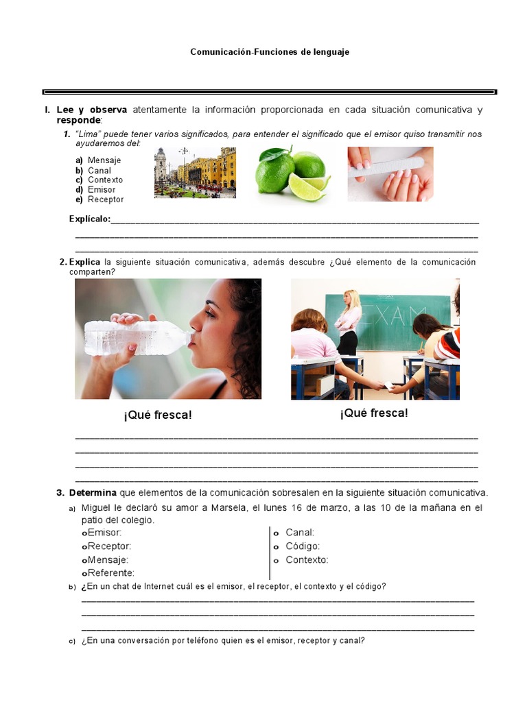 Ficha de Trabajo Funciones Del Lenguaje | PDF | Comunicación ...