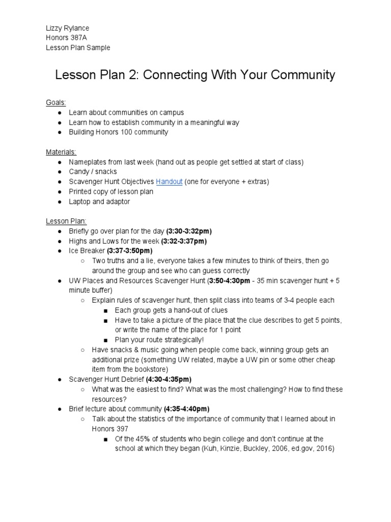 Community Connection Lesson Plan | PDF | Behavior Modification | Cognition