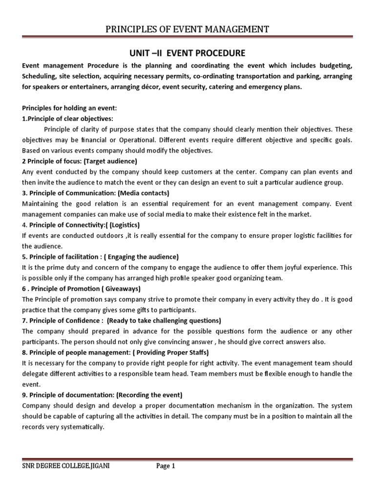 Principles of Event Management: Unit - Ii Event Procedure | Download ...