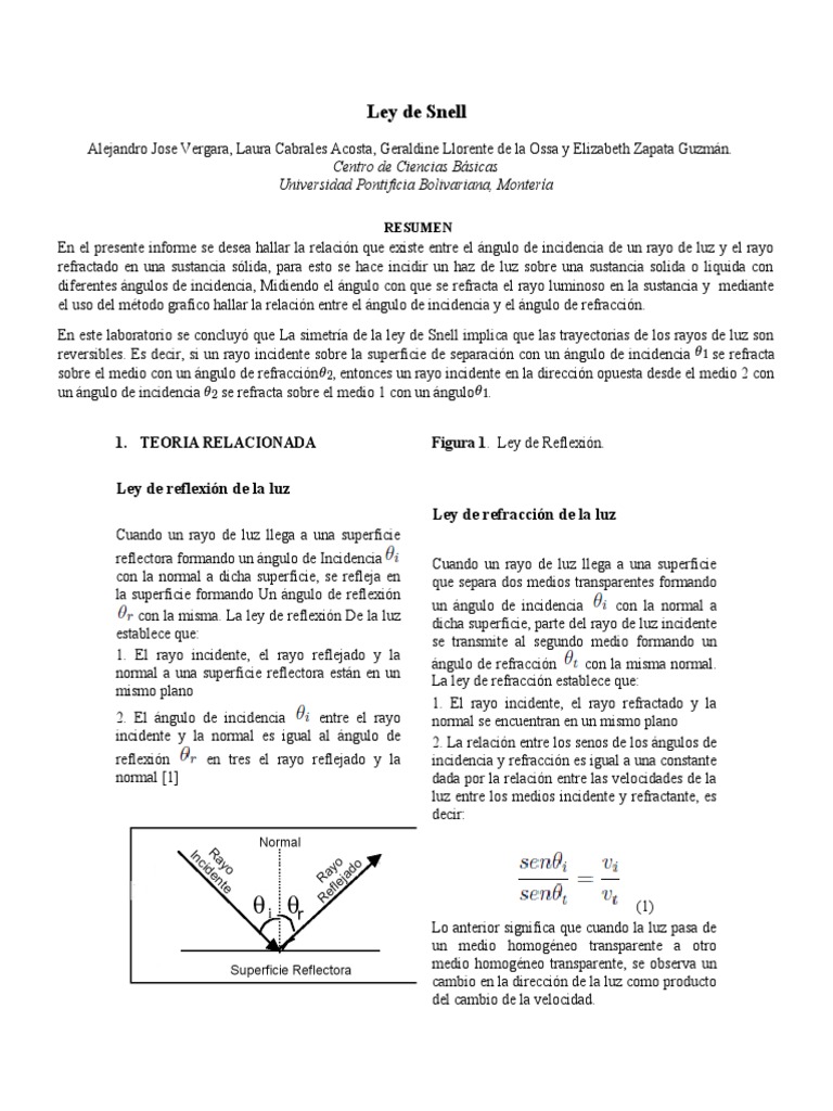 Ley de Snell Laboratorio 7 | Descargar gratis PDF | Refracción ...