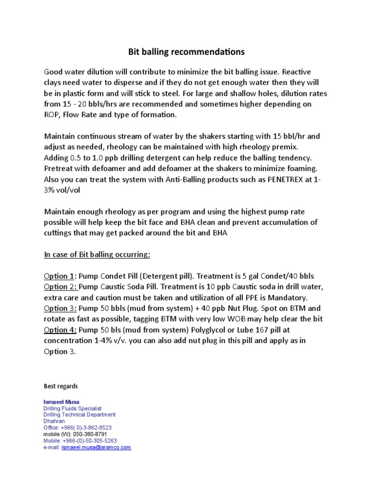 Bit Balling Recommendations | PDF