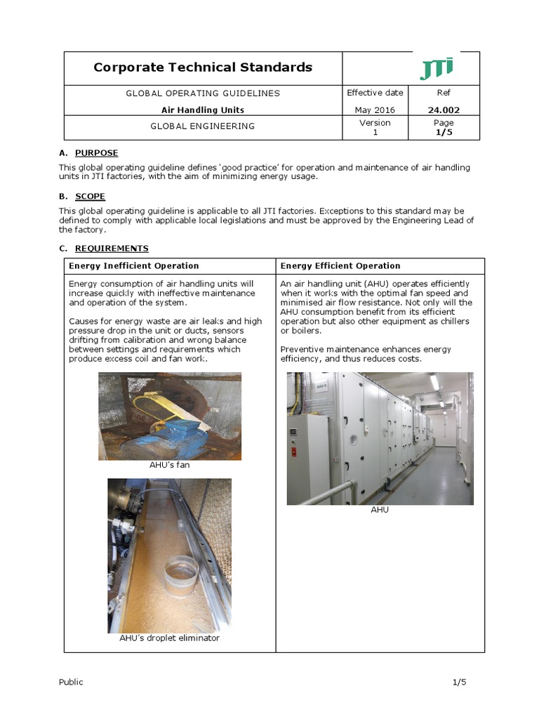 AHU Operation and Maintenance Guidelines | PDF | Duct (Flow) | Belt ...