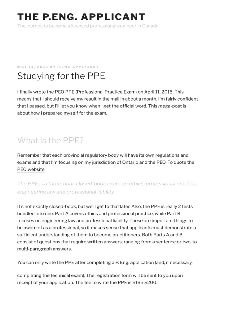 The P.Eng. Applicant's Guide to Studying for the PPE Exam | PDF ...