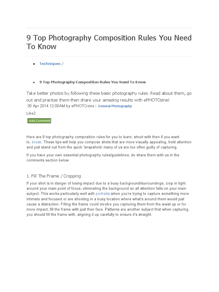 9 Top Photography Composition Rules You Need To Know | PDF | Composition (Visual Arts) | Imaging