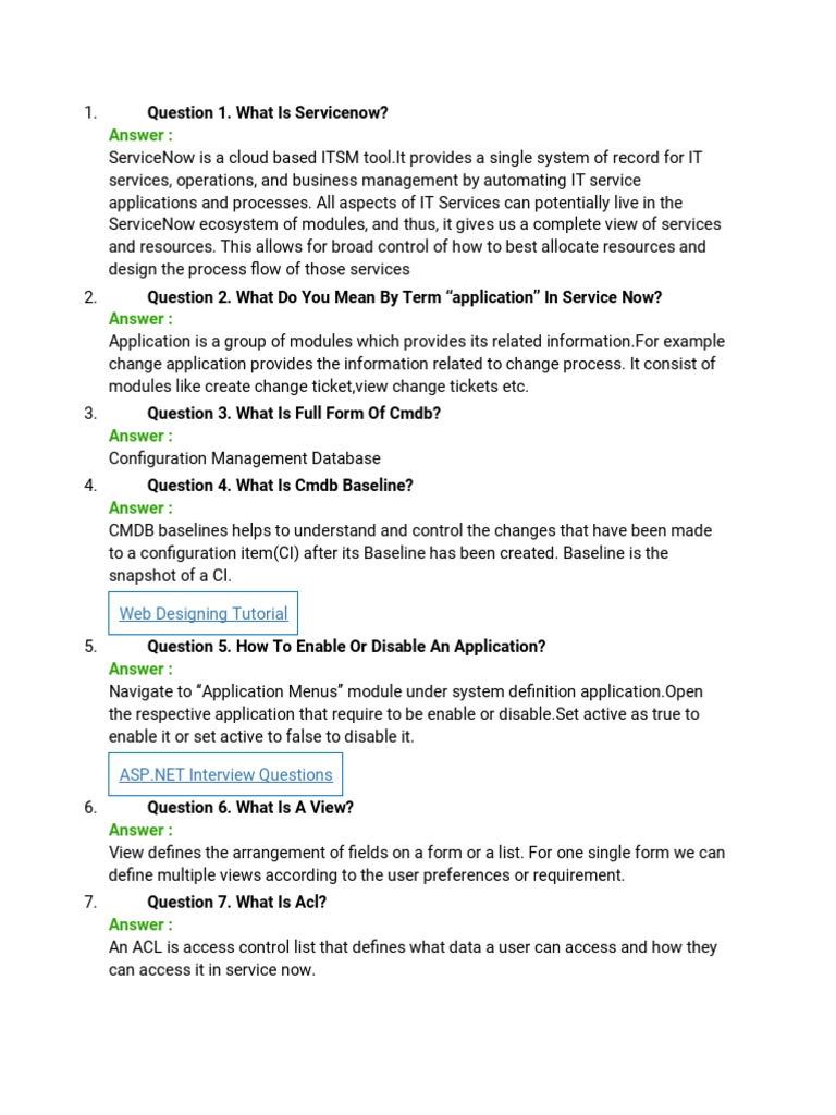 Servicenow Interview Questions | PDF | Html | Databases
