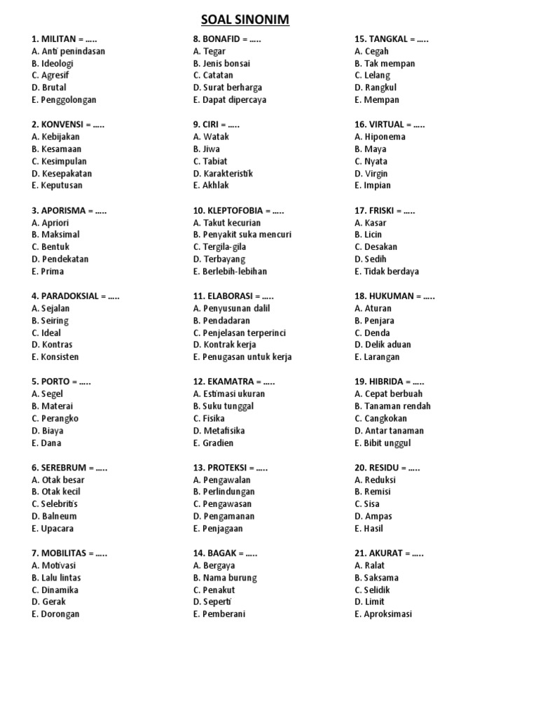 Soal Sinonim | PDF