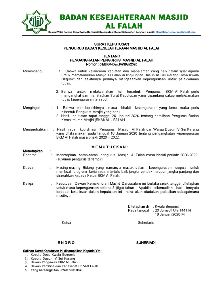 SK BKM Al Falah Periode 2020-2022 | PDF