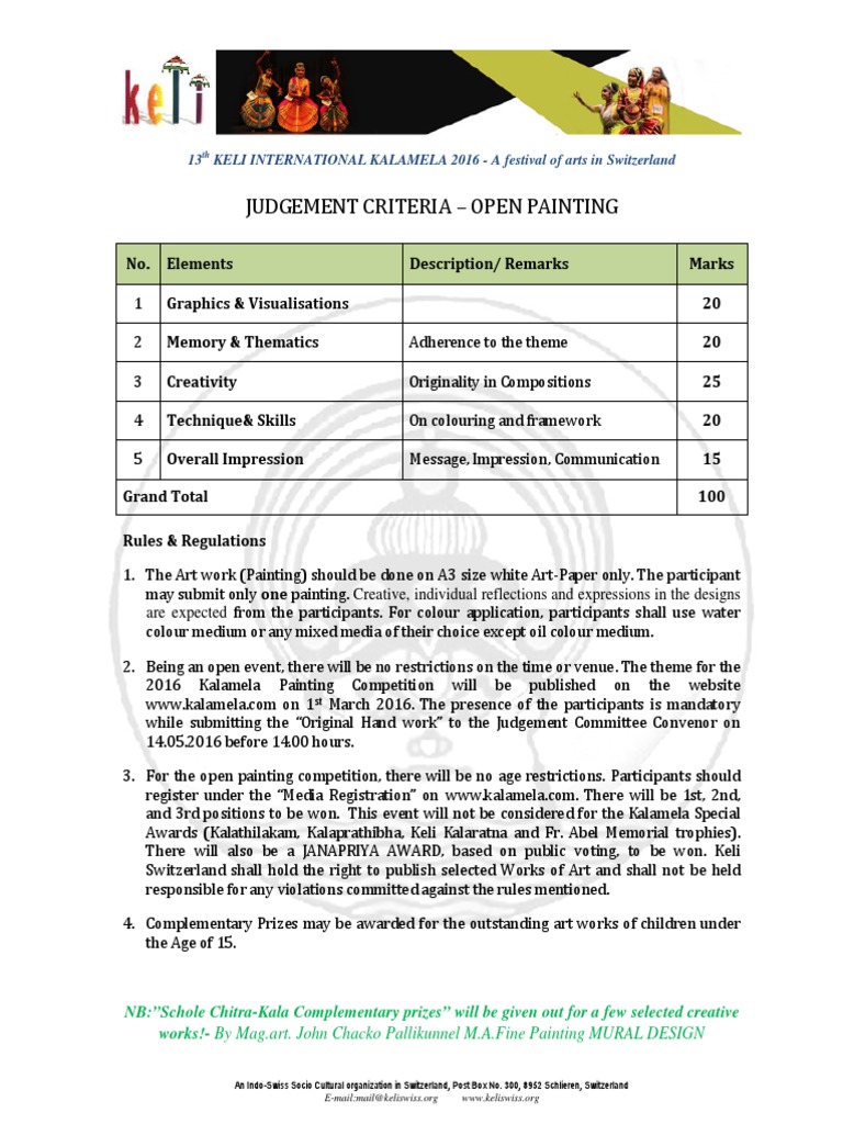 Judging Criteria for Painting Contest | PDF | Paintings | Communication