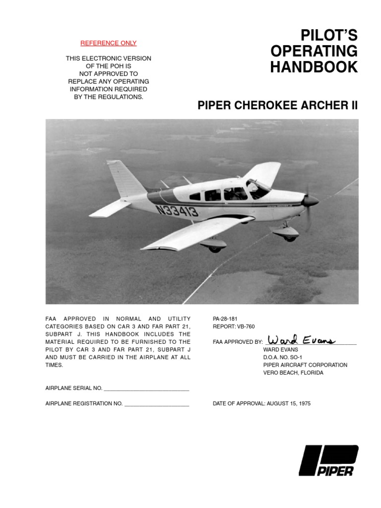 Pilot’S Operating Handbook: Piper Cherokee Archer Ii | Airspeed | Aviation