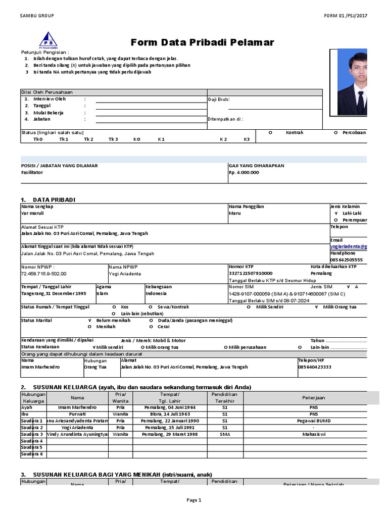 Form Data Diri Pelamar | PDF