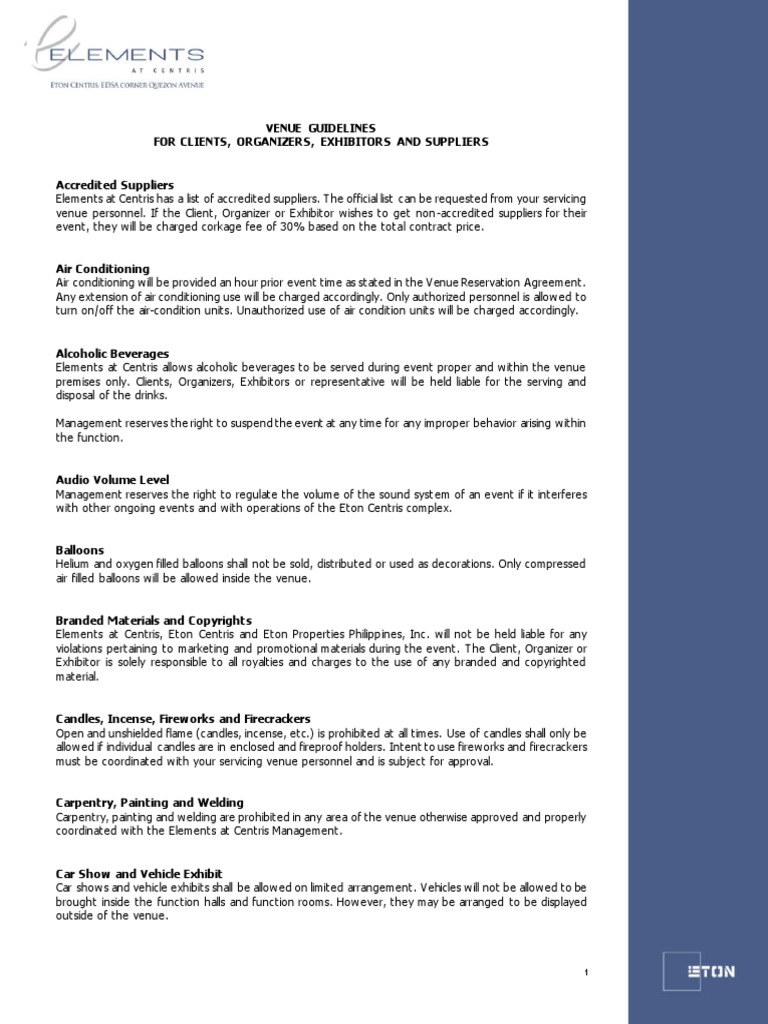 Elements at Centris Venue Guidelines Updated For 2014 PDF | PDF | Value ...