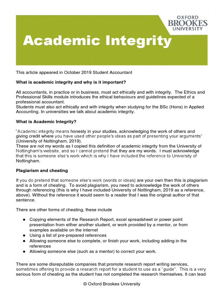 Academic Integrity PDF | PDF | Academic Integrity | Plagiarism