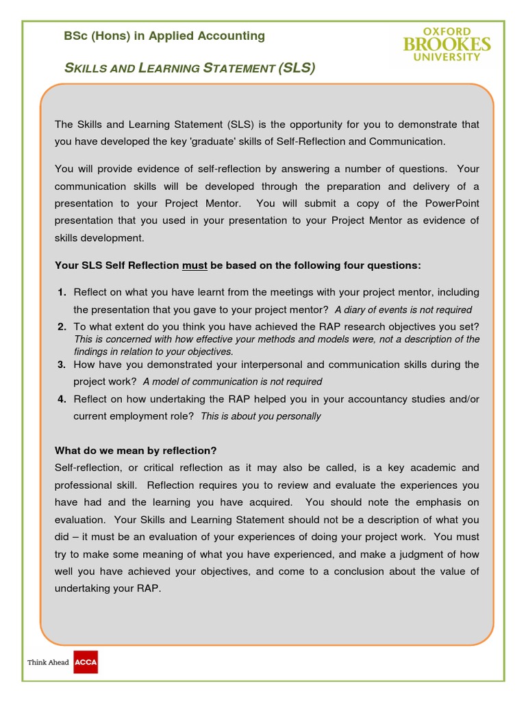 Skills and Learning Statement | PDF | Mentorship | Evaluation