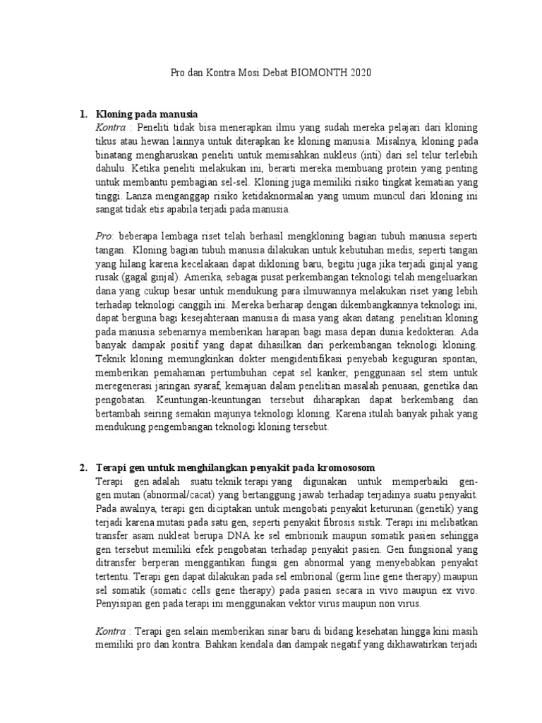 Pro Dan Kontra Mosi Debat BIOMONTH 2020 | PDF