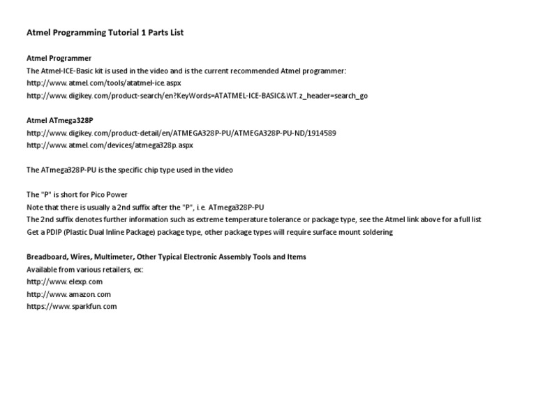 Atmel Programming Tutorial 1 Parts List | PDF | Business | Computers