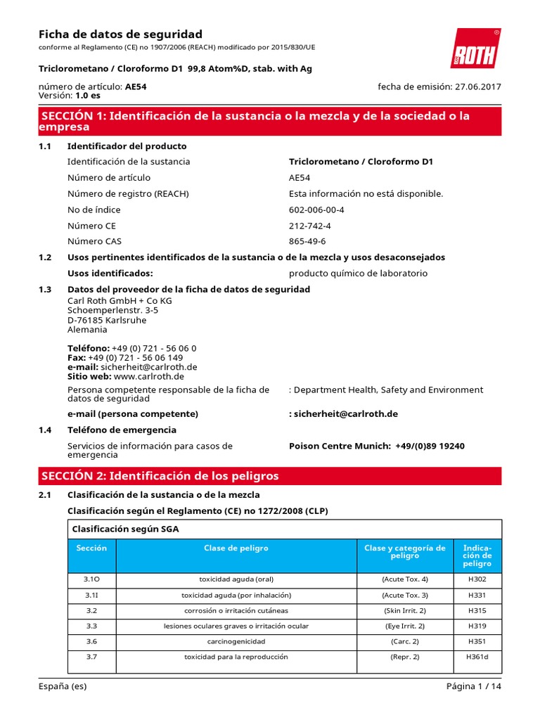 MSDS Cloroformo | PDF | Cloroformo | Toxicidad
