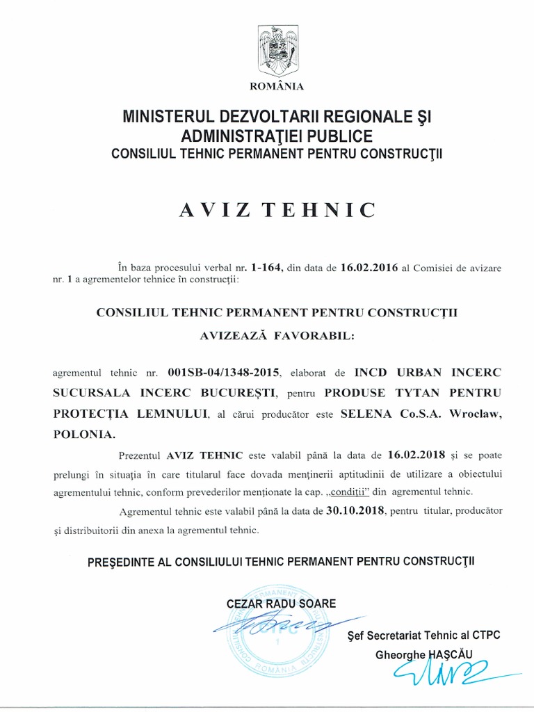 Aviz Tehnic 001SB-04-1348-2015 | PDF