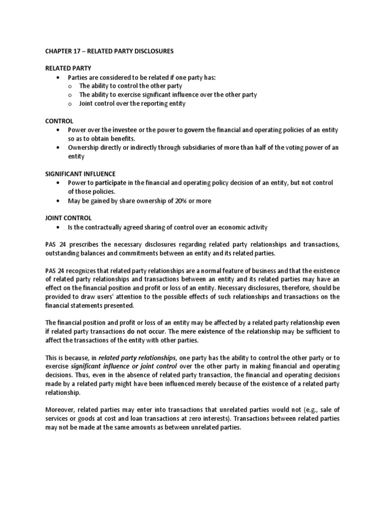 Related Party Disclosures Overview | PDF | Subsidiary | Financial Statement