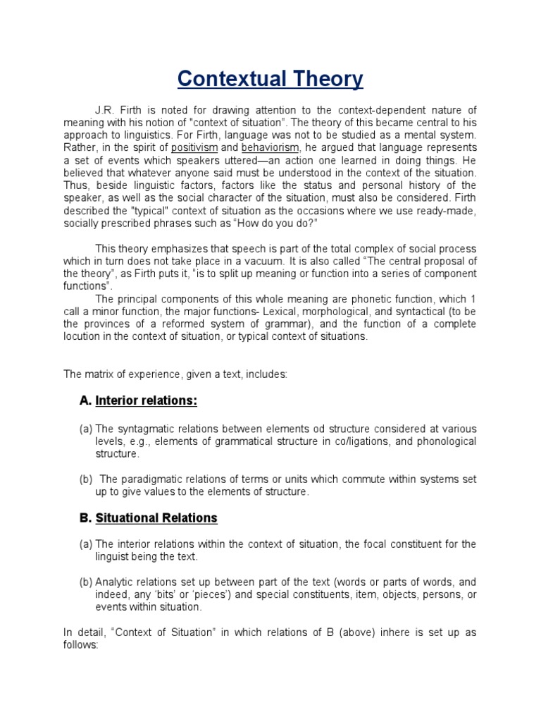 Contextual Theory: A. Interior Relations | PDF | Constructivism ...