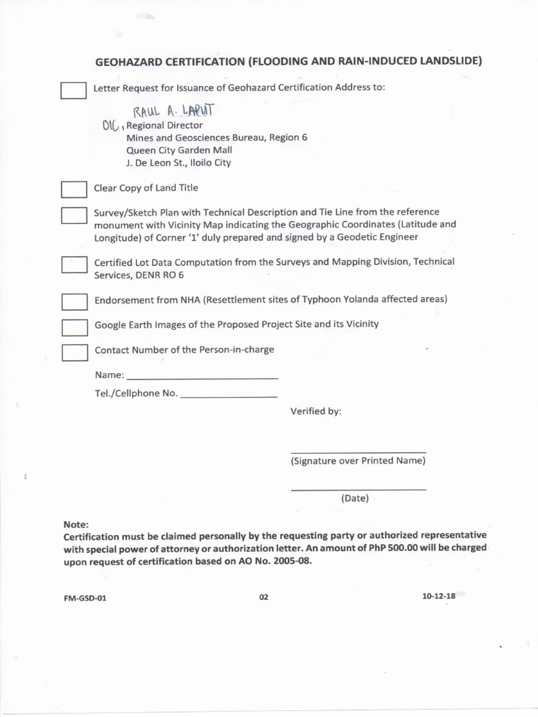 Geohazard Certification Request Process | PDF