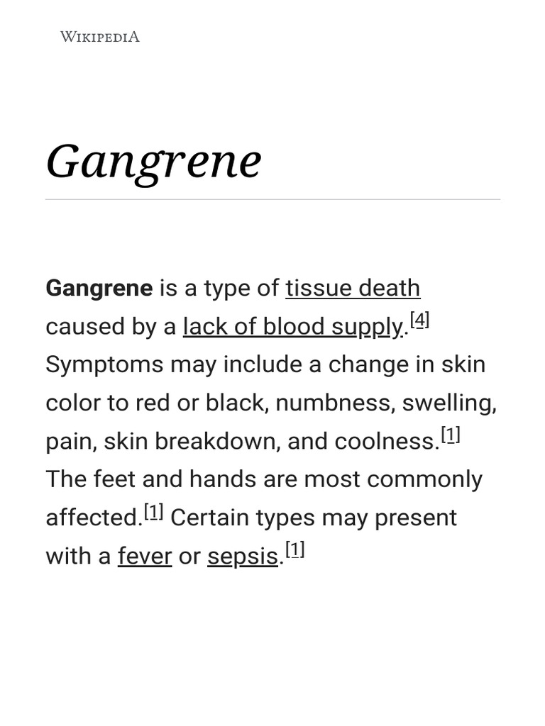 Gangrene: Gangrene Is A Type of Tissue Death | PDF | Ischemia | Angiology