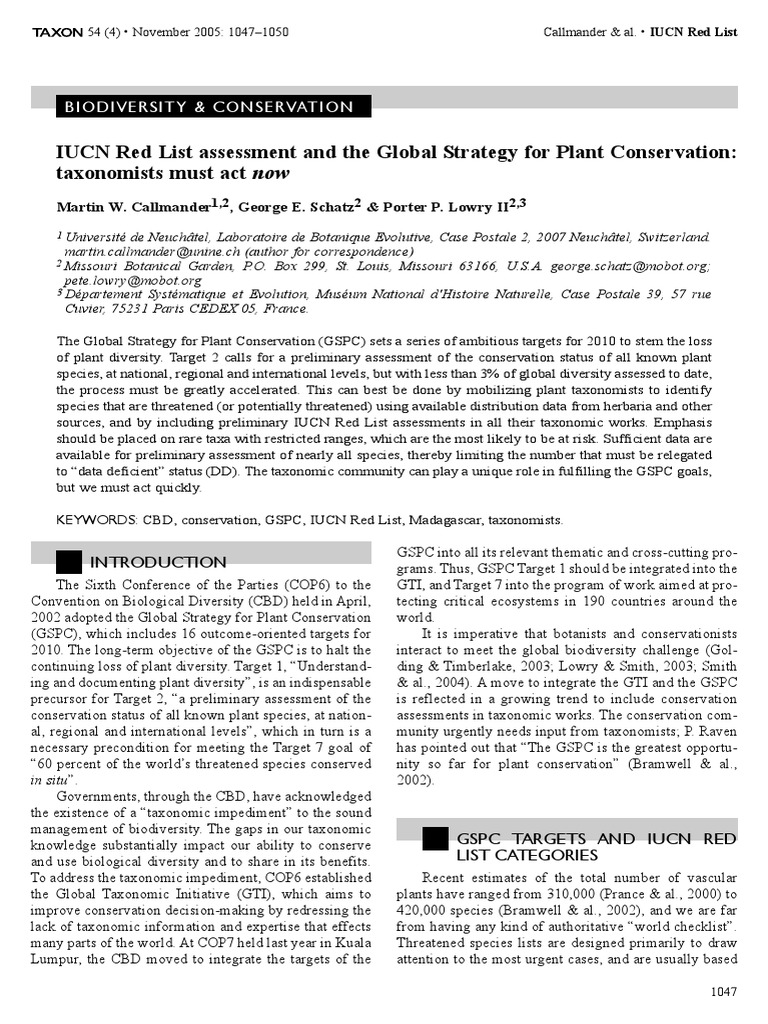 IUCN Red List Assessment and The Global Strategy For Plant Conservation ...