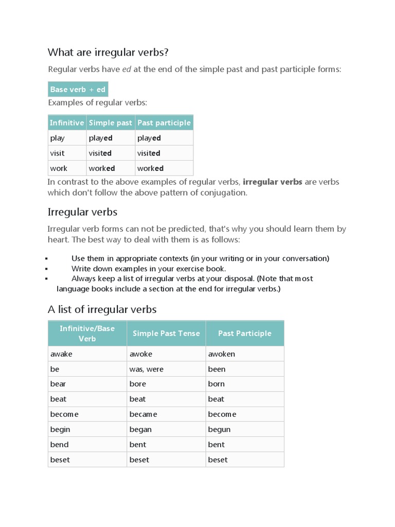 Irregular Verbs in Detail | Download Free PDF | Grammatical Conjugation ...