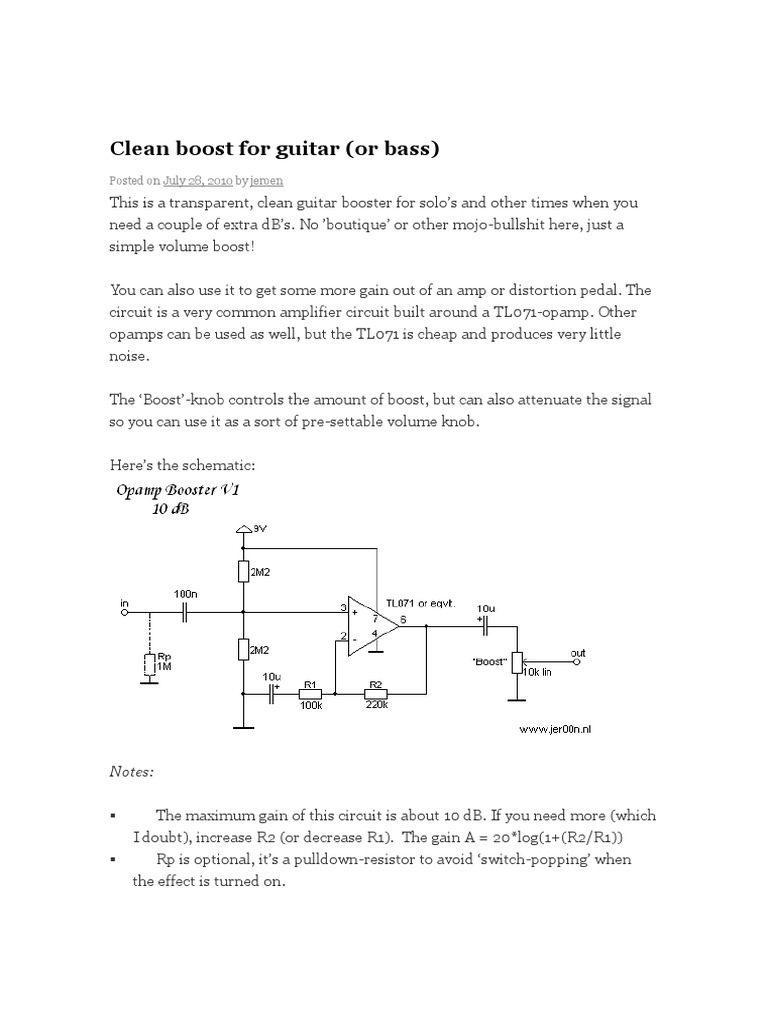 Clean Guitar Booster Circuit Guide | PDF
