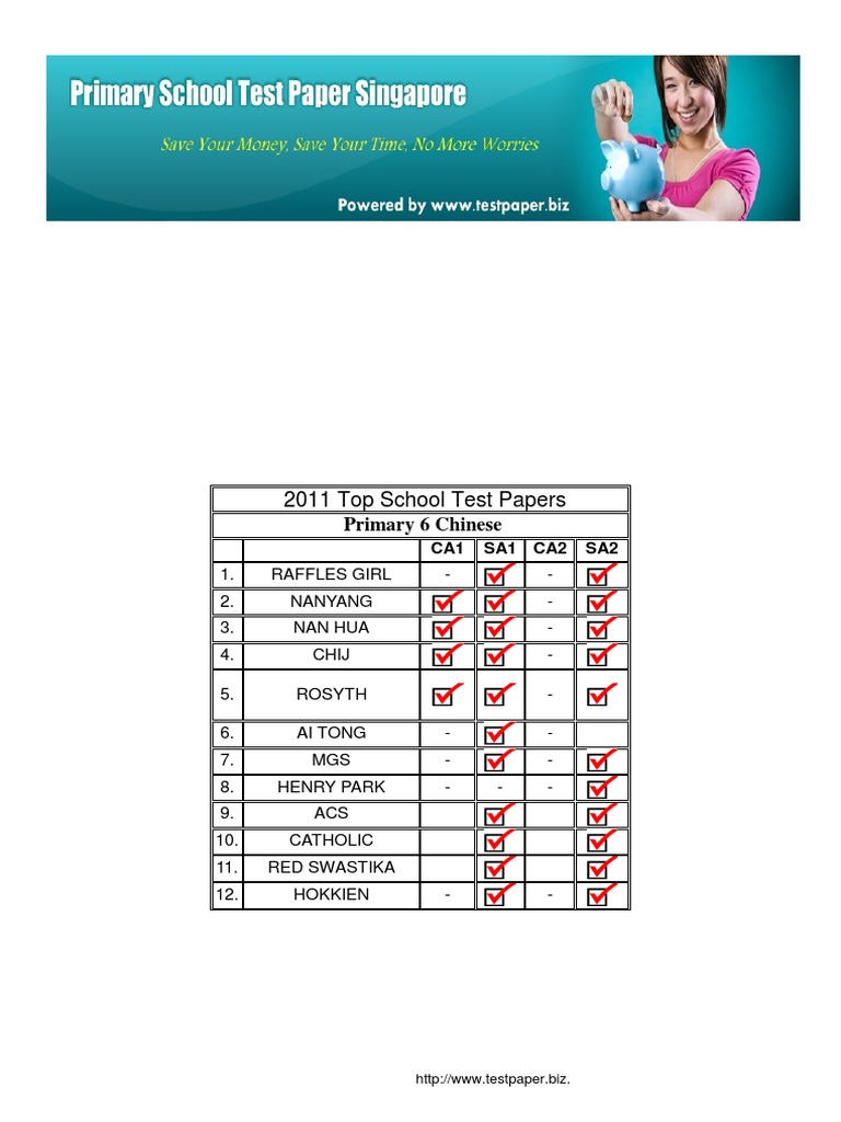 2011 Top School Test Papers: Primary 6 Chinese | PDF | Home & Garden
