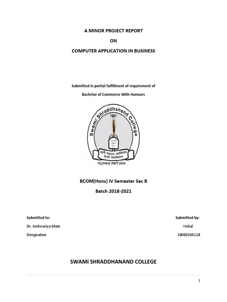A Minor Project Report ON Computer Application in Business: Swami ...