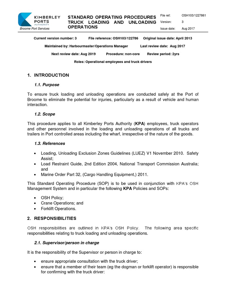 REC122786 KPA Truck Loading and Unloading Operations V3 | PDF | Truck ...