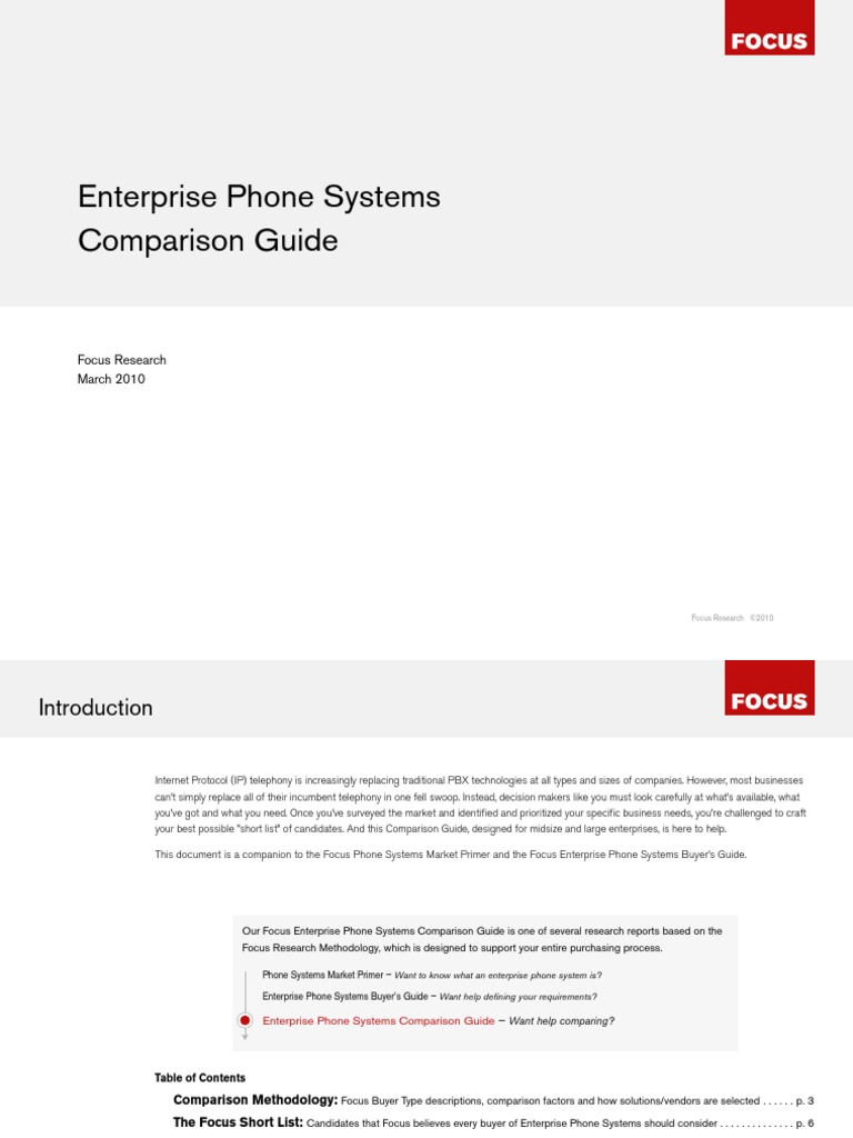 Enterprise Phone Systems Comparison Guide: Focus Research March 2010 ...