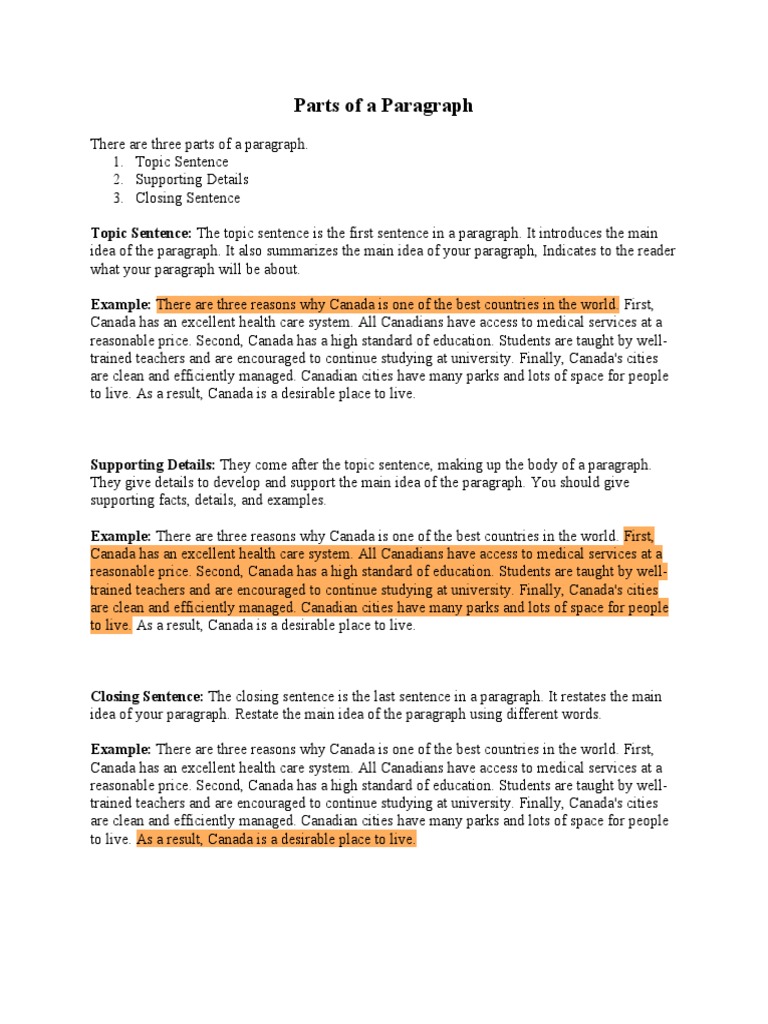 Parts of A Paragraph | PDF