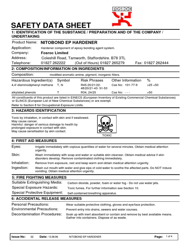 Safety Data Sheet: Nitobond Ep Hardener | PDF | Occupational Safety And Health | Chemistry