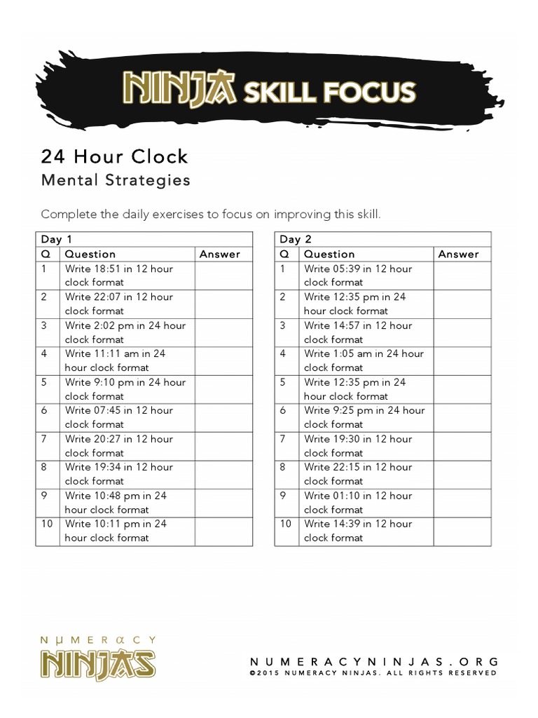 24 Hour Clock: Mental Strategies | PDF | Hour | Rules