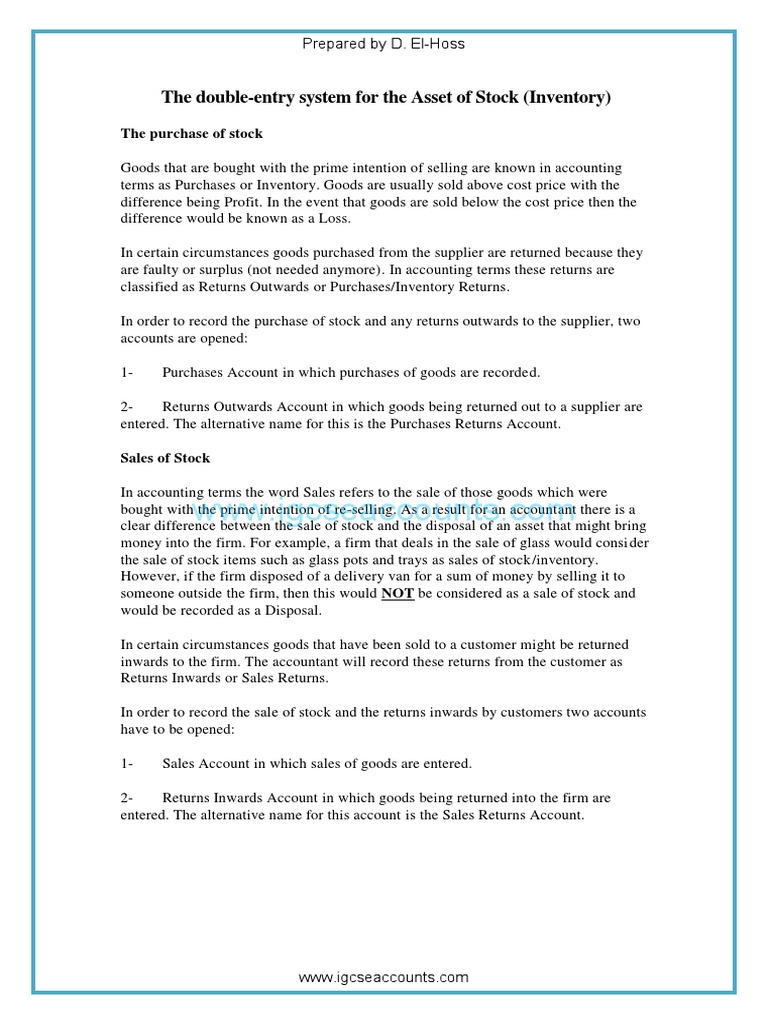 The Double Entry System For Asset of Stock | PDF | Debits And Credits ...