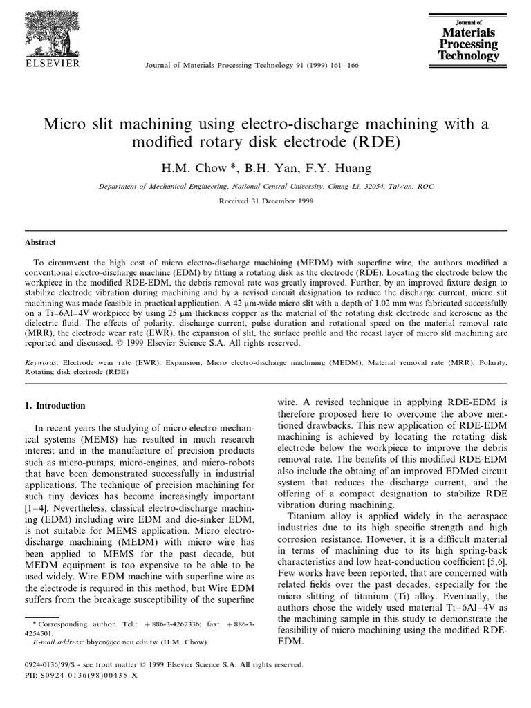 Micro Slit Machining Using Electro-Discharge Machining With A Modified ...