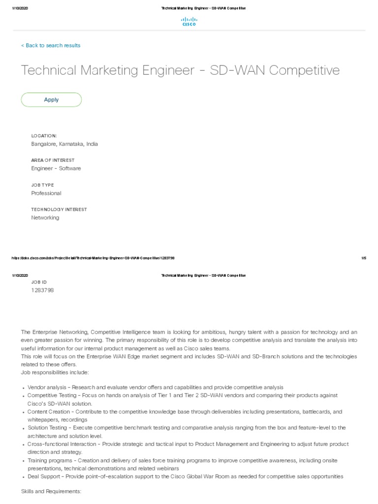Technical Marketing Engineer - SD-WAN Competitive | PDF | Engineer ...