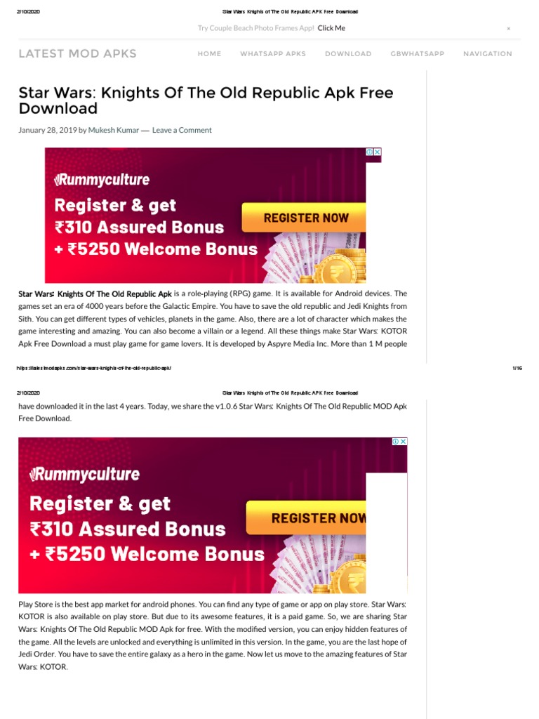 Star Wars Knights of The Old Republic APK | PDF | Google Play | Android ...