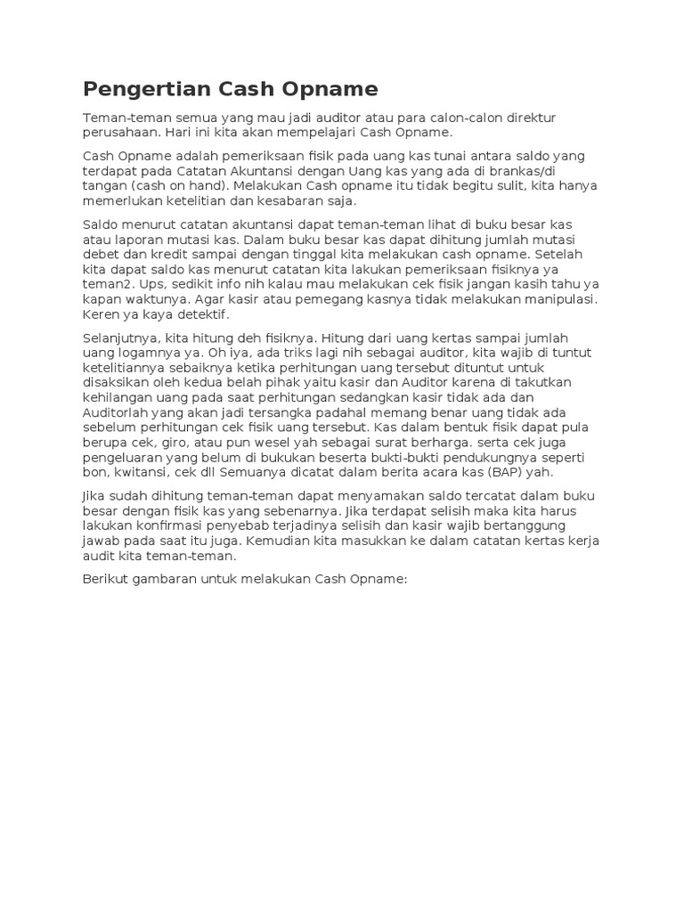 Pengertian Cash Opname | PDF