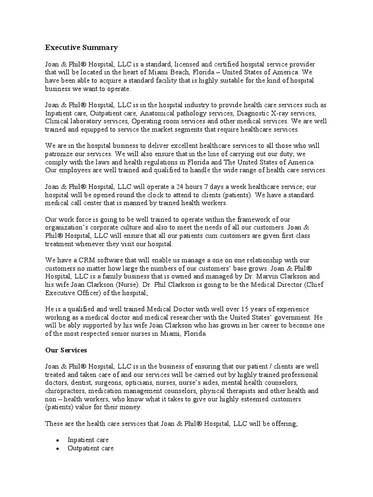 Executive Summary: Our Services | PDF | Patient | Health Care