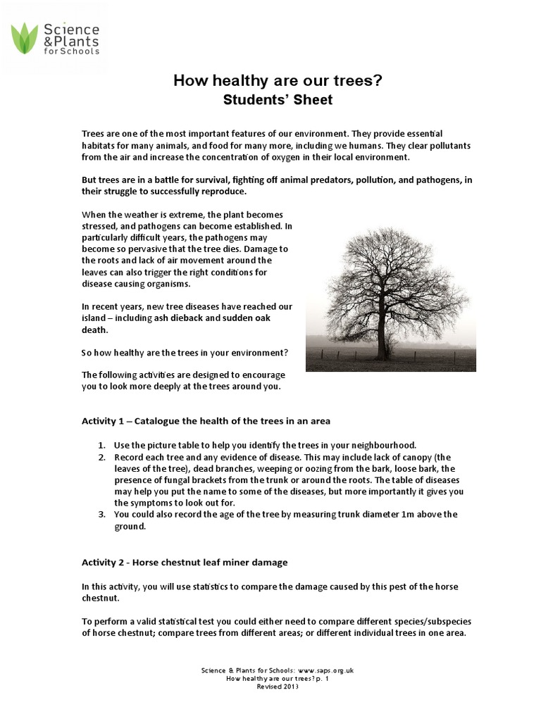 SAPS - How Healthy Are Your Trees - Student Notes | Download Free PDF ...